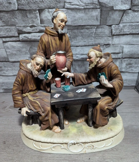 VINTAGE 10&X10& CAPODIMONTE Three Monks Playing Cards Porcelain ...