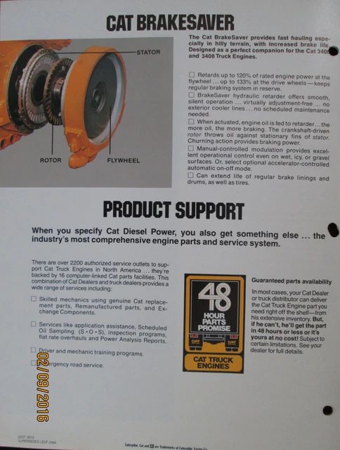 CAT CATERPILLAR DIESEL TRUCK ENGINES Brochure & Specifications 1980`s ...