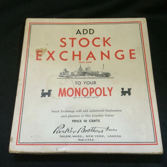 RARE! HTF 1937 Add Stock Exchange For Monopoly Game By Parker Brothers ...