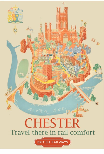 Vintage Railway Poster Chester City Walls Map British Rail Ad Art Print