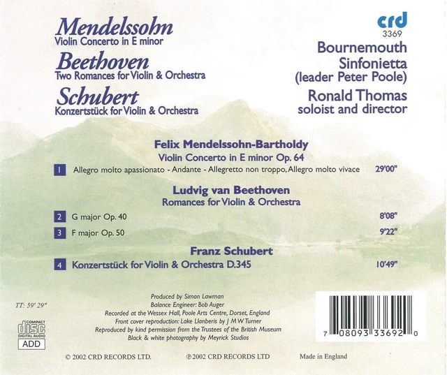 FELIX MENDELSSO MENDELSSOHN: Violin Concerto in E Minor/Beethoven: Two ...