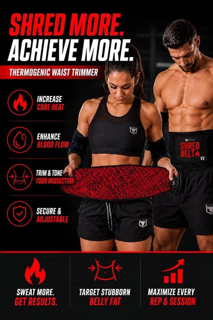 SHRED BELT V2 Thermogenic Waist Trimmer (Large) - Heating Sweat Belt ...