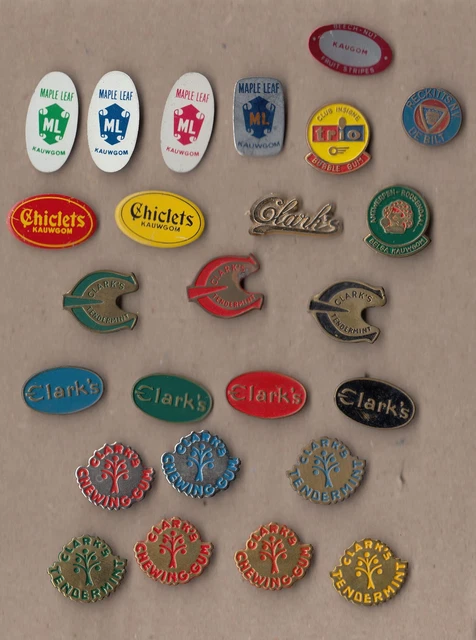 VINTAGE CHEWING GUM pin badges 1960s Job Lot Clark's Chiclets Maple ...