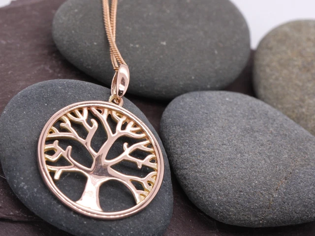 SOLID 9CT ROSE Gold Hallmarked Tree Of Life Pendant & Necklace British ...