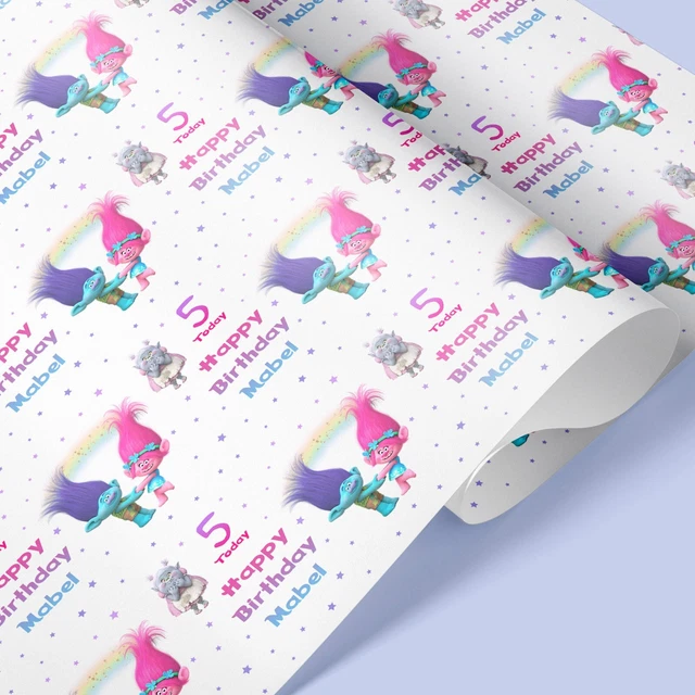 TROLLS PERSONALISED KIDS Wrapping Paper / Add Name / Poppy Branch ...
