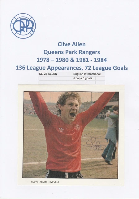 CLIVE ALLEN QUEENS Park Rangers 1978-1984 Original Signé À La Main ...