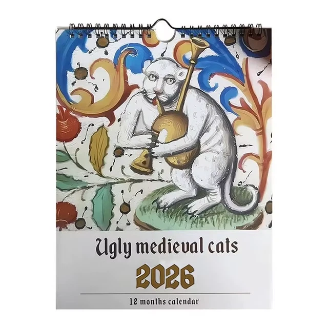 MEDIEVAL CAT CALENDAR 2026 Weird Ugly Medieval Cats Wall Art 12-Month ...
