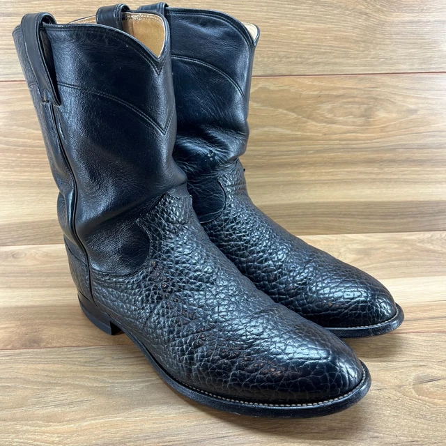 JUSTIN BULL HIDE Leather Mens Size 10 D Black Western Roper Boots 3187 ...