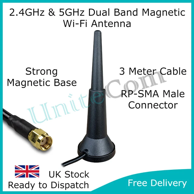 ANTENNA MAGNETICA WI-FI 2,4 e 5 GHz RP-SMA router WIFI a banda larga ...