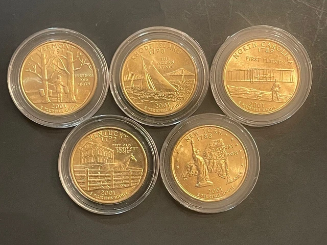 2001 COMPLETE SET Of 24kt. Gold Plated State Quarters D/P Mint £6.65 ...
