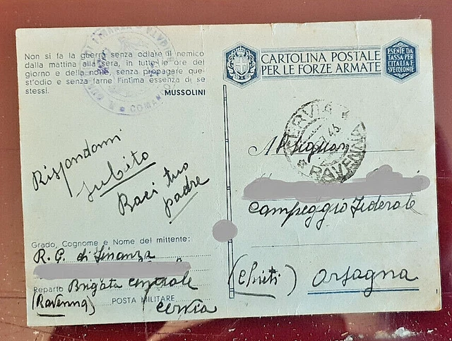 CARTOLINA POSTALE PER le forze armate posta militare 1943 EUR 6,90 ...