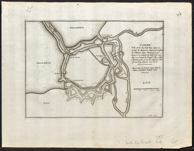1695 - CONDÉ-SUR-L'ESCAUT - Plan ancien - Nicolas de Fer - Gravure ...