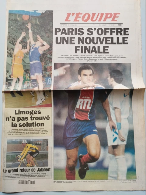 L'EQUIPE JOURNAL 12/04/1995; 1/2 finale Coupe de France PSG-OM 2-0 ...