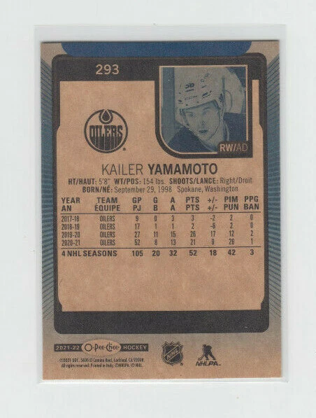 21/22 OPC EDMONTON Oilers Kailer Yamamoto Blue Border card #293 $5.99 ...