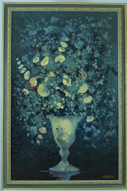 LARGE PAINTING STILL Life Bouquet Flowers Ipomoea Volubilis Signed 138 ...