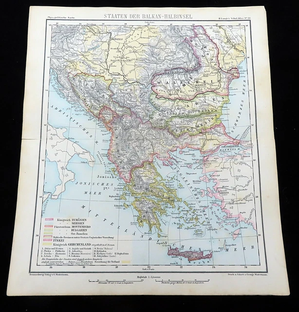 1960S ORIGINAL OLD Vintage Paper Wall Map of The Balkans Europe Balkan ...