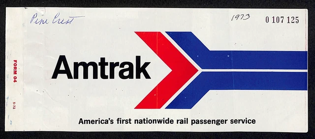 AMTRAK &AMERICA'S FIRST Nationwide Rail.." Ticket Receipt 1973 ...