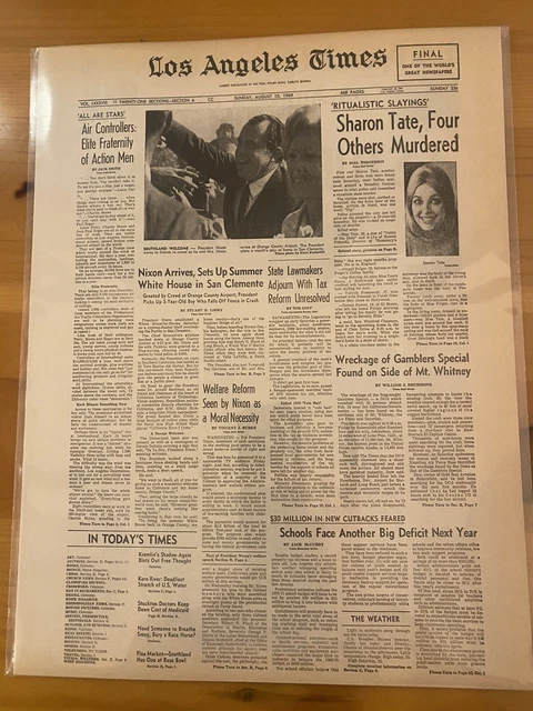 VINTAGE NEWSPAPER HEADLINE ~Sharon Tate Murder Charles Manson Cult ...