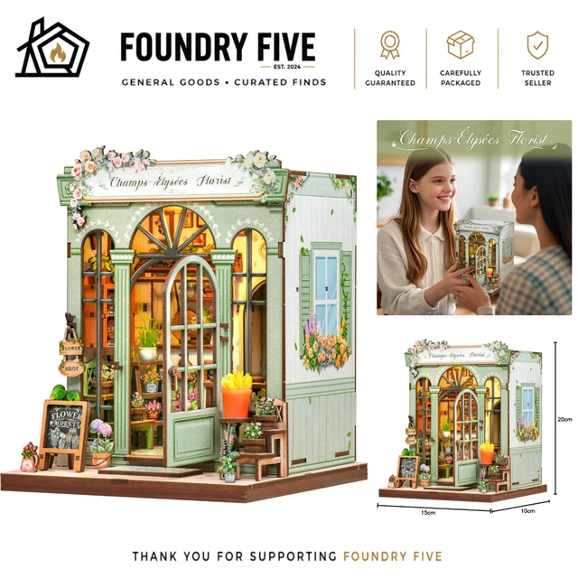 CHAMPS-ÉLYSÉES FLORIST DIY Miniature House Kit for Elegant Bookshelf ...