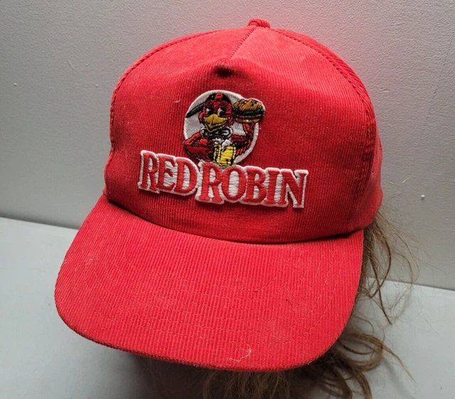 VINTAGE RED ROBIN Restaurant Gourmet Burgers Corduroy Cap Hat Snapback ...