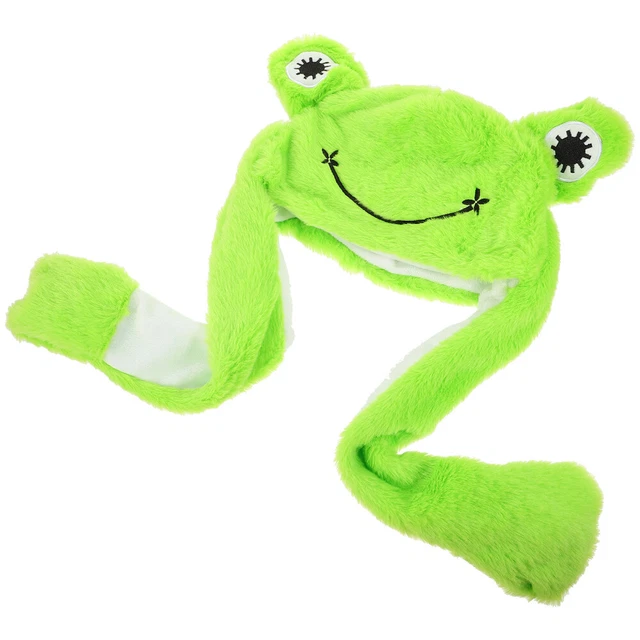 FUNNY PLUSH FROG Hat Ear Moving Jumping Hat Cute Frog Hat Cap Cosplay ...