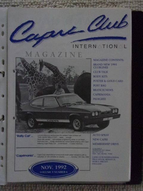 FORD CAPRI CLUB INTERNATIONAL MAGAZINE - Vol 9 No 6 November 1992 £2.99 ...