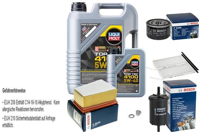 BOSCH INSPECTION SET 6L Huile Liqui Moly Top Tec 4100 5W-40 pour Renault Kangoo EUR 117,36 ...