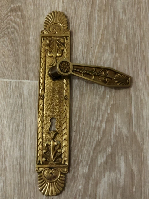 ANCIENNE POIGNÉE ET plaque de propreté porte Interieure bronze doré style empire EUR 45,00 ...