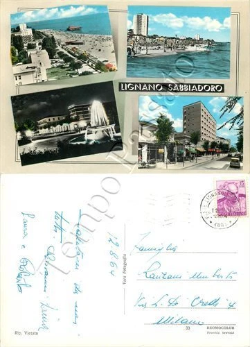 CARTOLINA DI LIGNANO Sabbiadoro, spiaggia e mare - Udine, 1964 EUR 8,90 ...