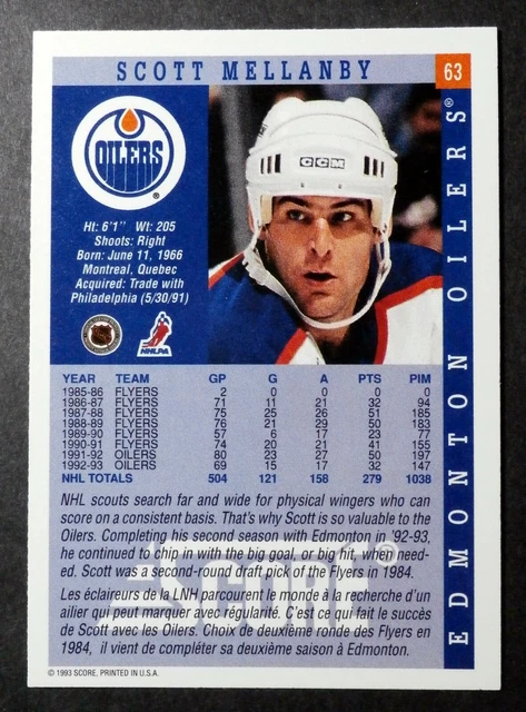 1993 SCORE - Scott MELLANBY - Oilers d'Edmonton EUR 0,82 - PicClick FR