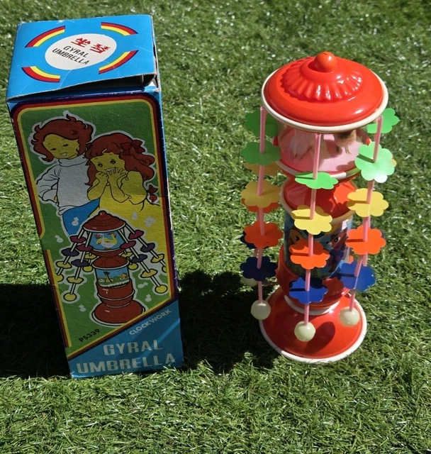 VINTAGE RARE GYRAL Umbrella Clockwork Wind-Up Toy Plastic Working 12 ...
