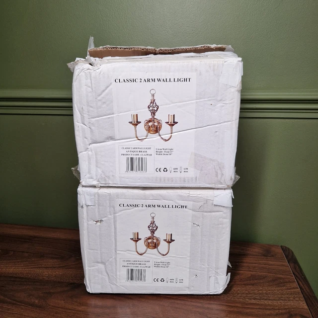 ANTIQUE BRASS CHANDELIER Wall Light Collection 2 Arm PAIR Open Box $90. ...