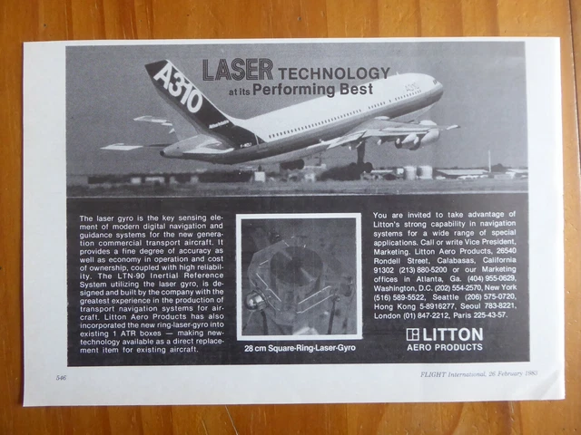 2/1983 PUB LITTON Aero Products Airbus A310 Laser Gyro Ltn-90 Original ...