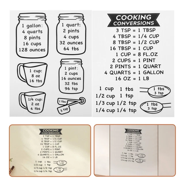 2 PCS BAKING Reference Chart Ingredient Measurement Stickers Cooking ...