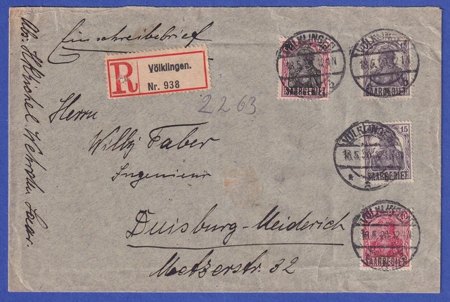 SAARGEBIET R-BRIEF VON Völklingen nach Duisburg-Meiderich O 18.5.20 EUR ...