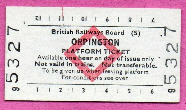 BRB (S) RAILWAY platform ticket - ORPINGTON. Red diamond Edmondson card ...