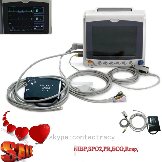PORTABLE ICU CCU Vital Signs Patient Monitor, ECG NIBP SPO2 Pulse Rate ...
