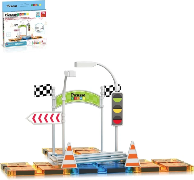 PICASSOTILES MAGNET TILE Compatible Building Race Track 18 Pcs Traffic ...