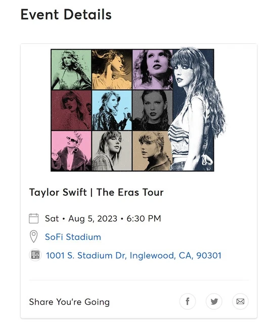 (2) TAYLOR SWIFT Eras Tour Tickets Inglewood SoFi Stadium 8/5/23 SEC ... (2) TAYLOR SWIFT Eras Tour Tickets Inglewood SoFi Stadium 8/5/23 SEC ...