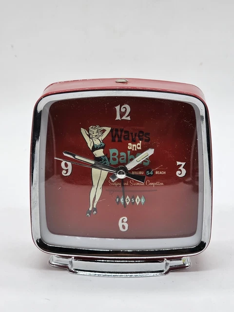 FOSSIL RETRO WIND-UP Alarm Clock Square Red Metal Untested £18.34 ...