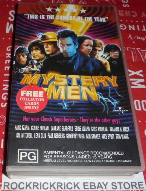 MYSTERY MEN VHS Rare (Ben Stiller, Geoffrey Rush) Collector Cards ...