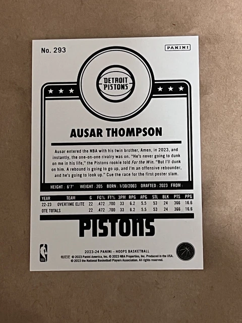 CARTA ROOKIE 2023-24 Panini Hoops ASUR THOMPSON #293 RC *IN MANO* EUR 6 ...