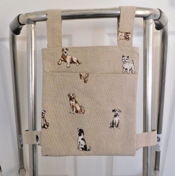 WALKING FRAME BAG Zimmer frame bag Walking frame caddy Easy fasten Dogs ...