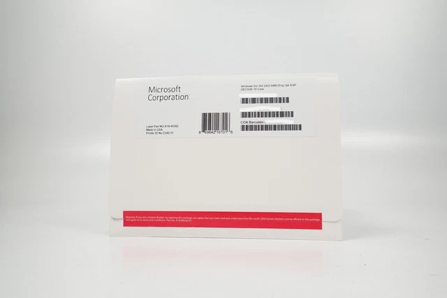 MICROSOFT WINDOWS SERVER 2022 Standard x64 DVD 16Core + PRODUCT LICENSE ...