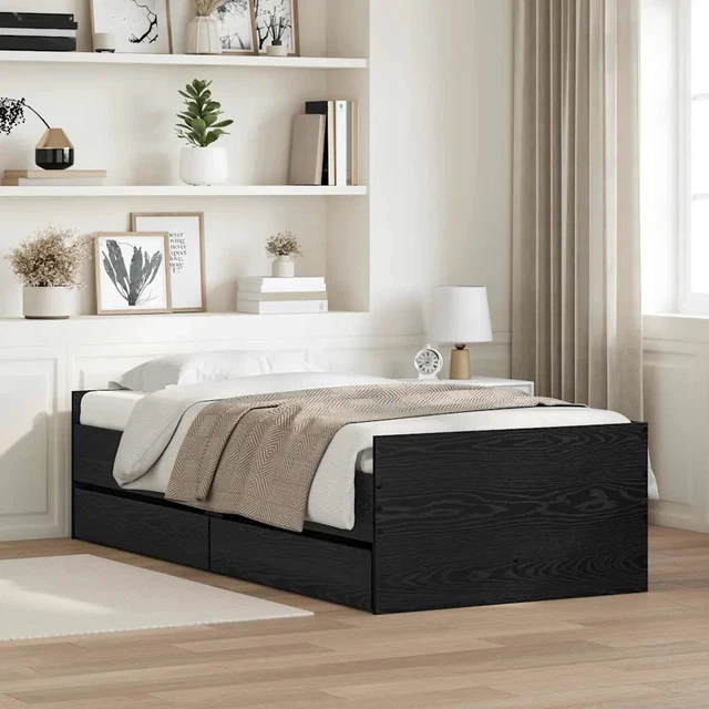 BED FRAME WITH Drawer Black Oak 100 x 200 cm Solid Pine Wood vidaXL £ ...
