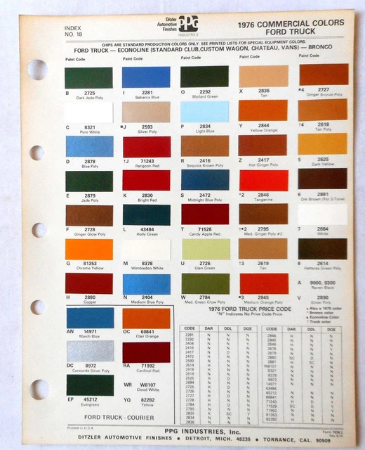 1976 FORD TRUCK Ppg Color Paint Chip Chart All Models Original EUR 8,57 - PicClick FR