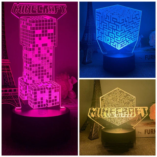NEW 3D LED Minecraft Creeper Night Light Illusion Lamp Laser Engraved £ ...