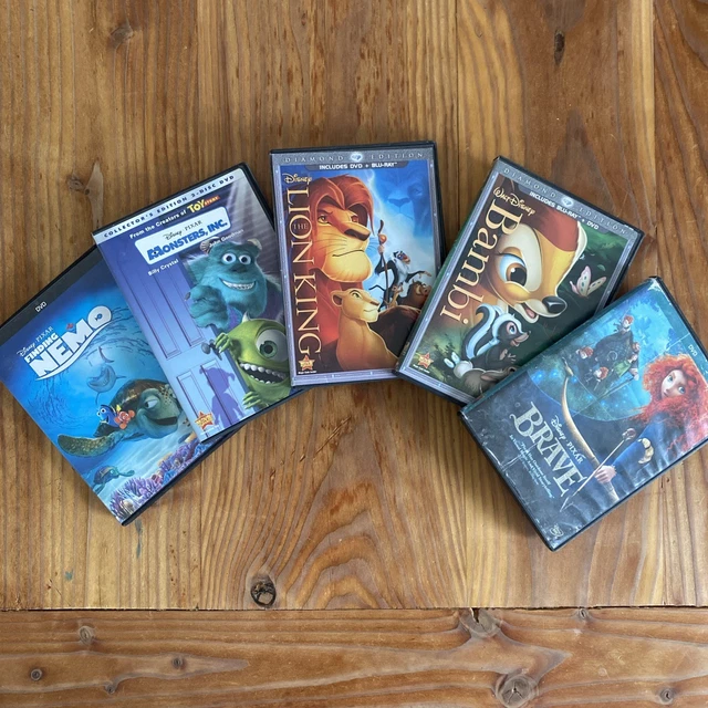 DISNEY DVD LOT of 5, Bambi, Monsters Inc., Finding Nemo, Brave, Lion ...