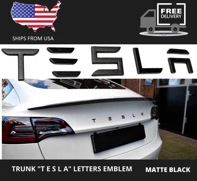 TESLA MATTE BLACK "TESLA" Letters Emblem Logo Badge for Rear Trunk (NEW ...