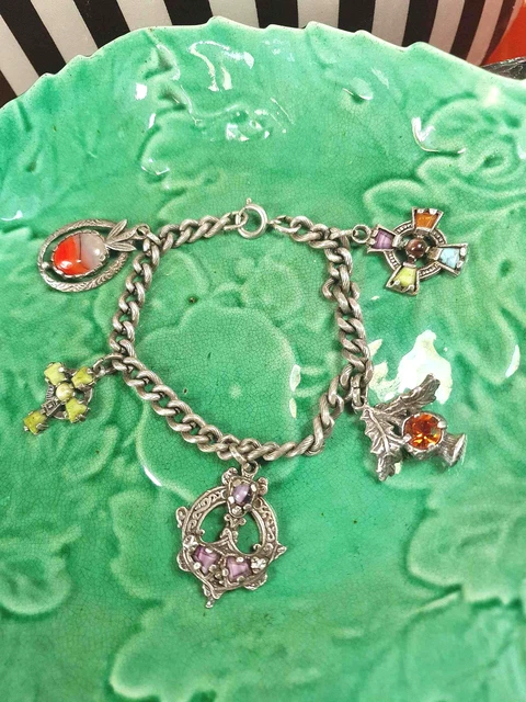 VINTAGE 1960S MIRACLE Scottish Pewter Charm Bracelet Celtic - Signed £ ...